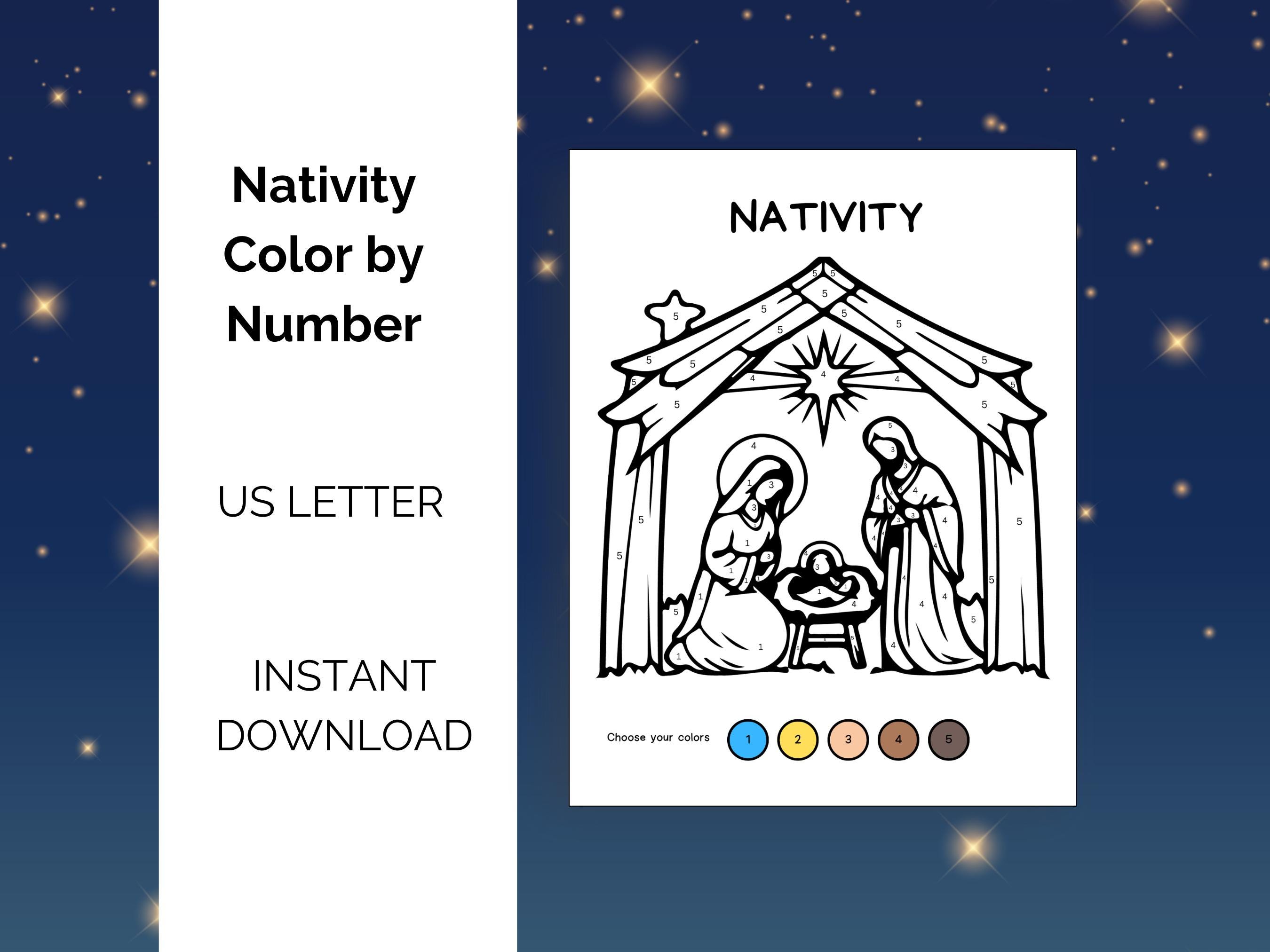 Nativity Color-by-number Worksheet, Printable Birth of Jesus for Kids ...