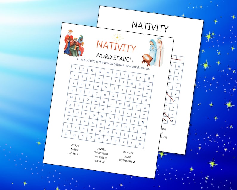 Nativity Word Search Worksheet, Printable Game for Kids, Adults, and ...