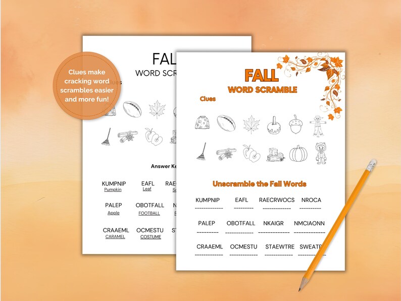 Fall Word Scramble Printable Game-kids, Adults, Seniors-autumn Activity ...
