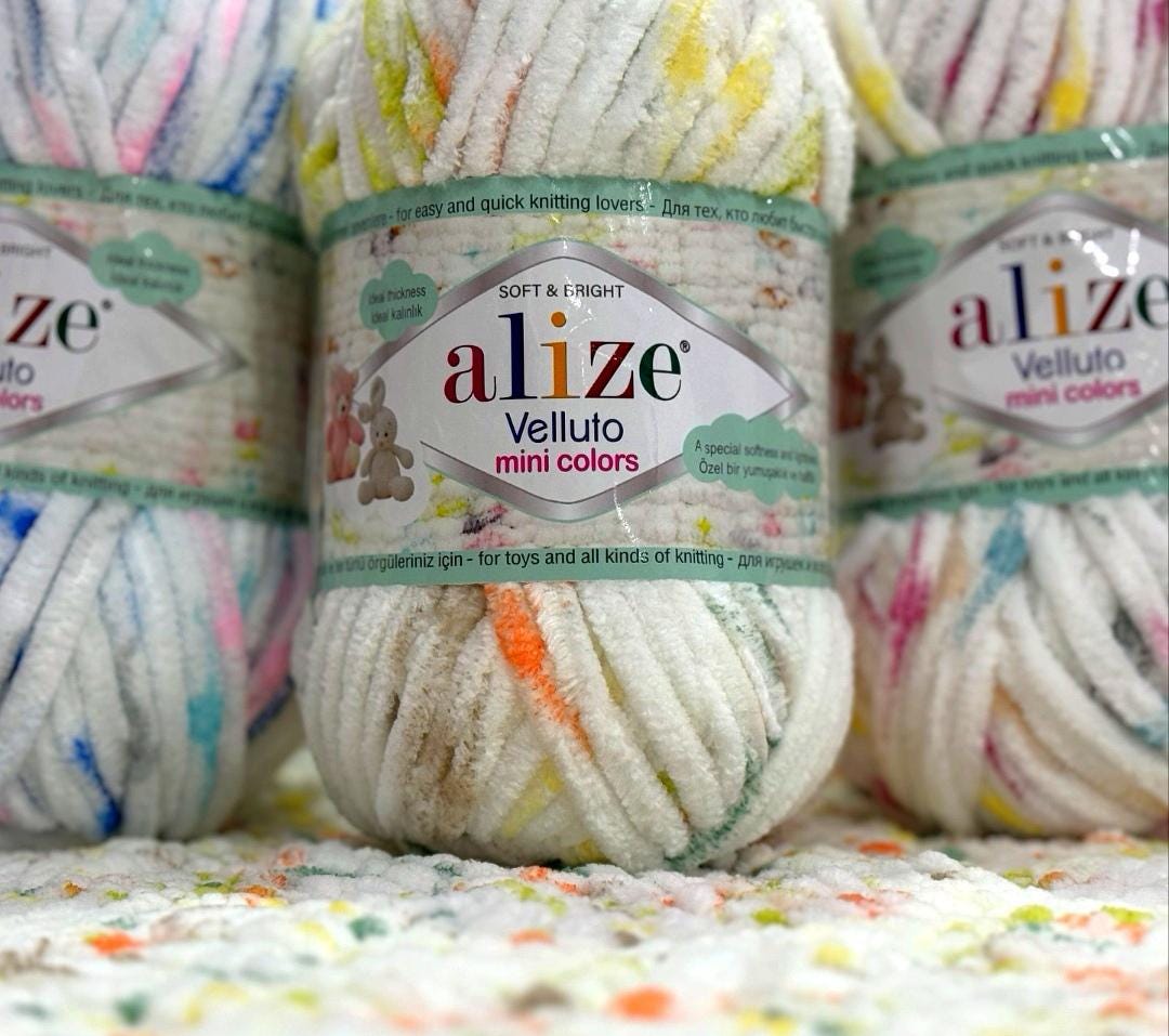 Alize Velluto Mini Colors Yarn –soft Chenille Baby Yarn, Multicolor ...