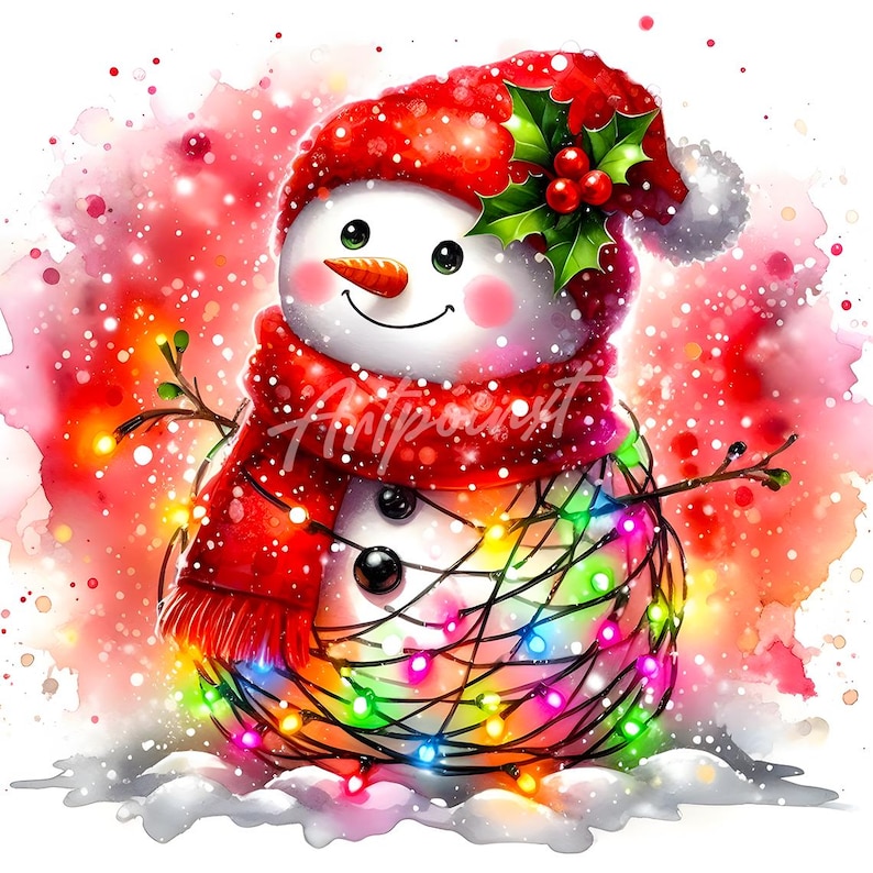 14 Cute Snowman Clipart Set, Funny Snowman With Christmas Lights ...