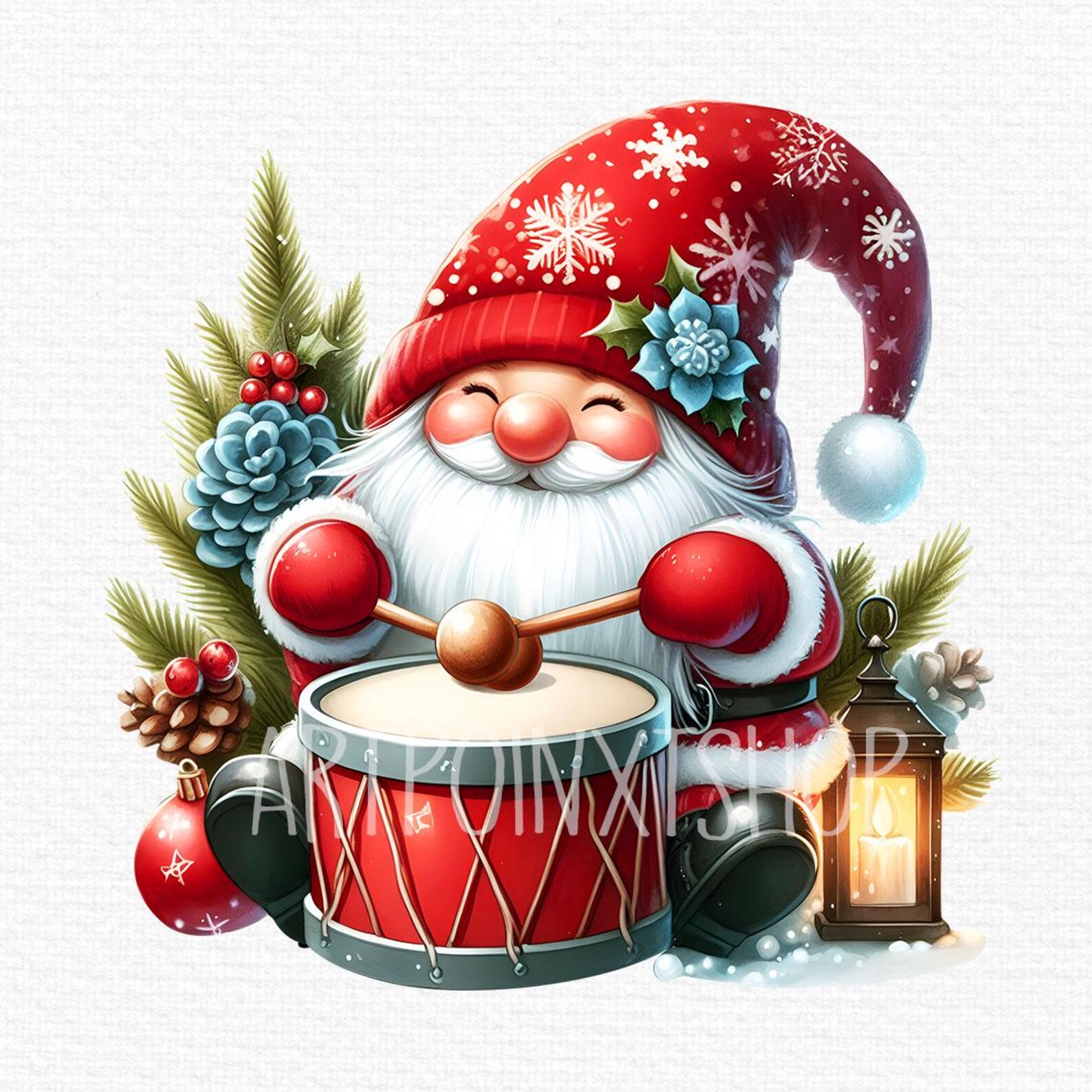Christmas Gnomes With Drum Clipart | Set of 10 | High Quality 300 DPI ...