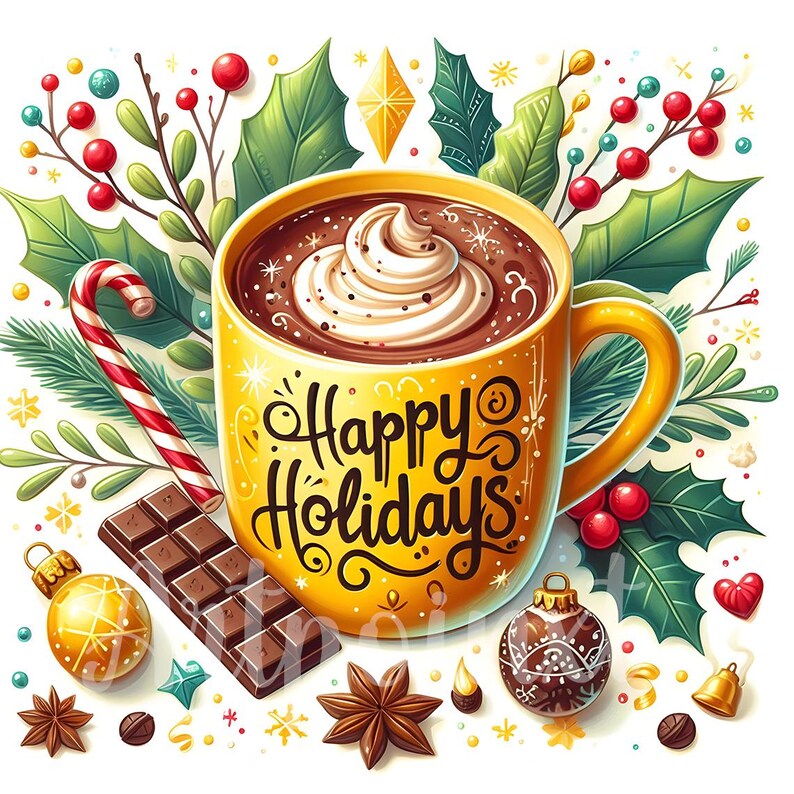 Christmas Hot Cocoa Clipart Set | 30 Jpgs | Xmas Mug Designs | Digital ...