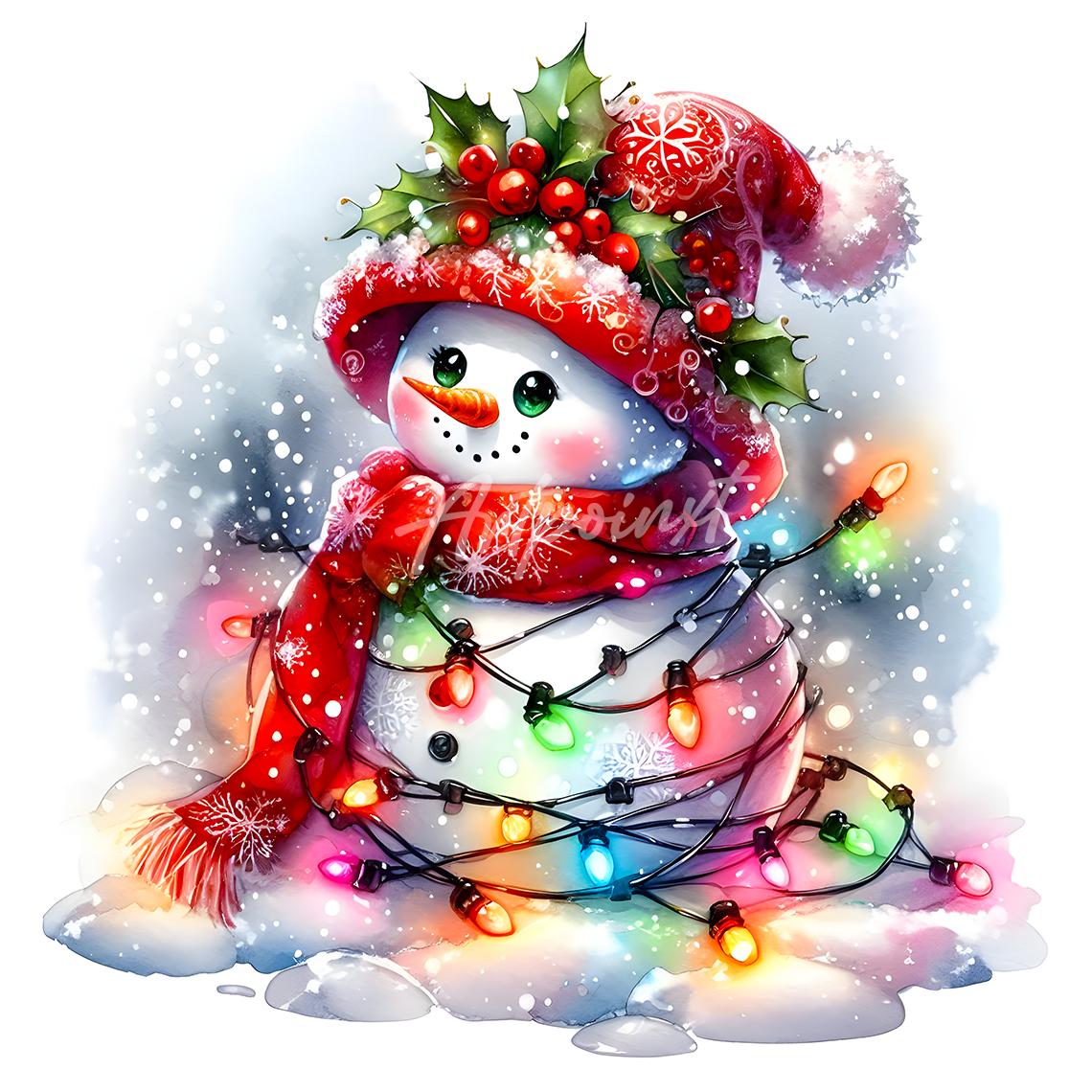14 Cute Snowman Clipart Set, Funny Snowman With Christmas Lights ...