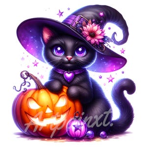 Halloween Black Cat Clipart | Set of 12 Spooky Cat Designs | 300 DPI ...