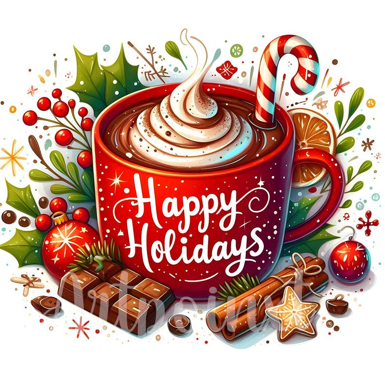 Christmas Hot Cocoa Clipart Set | 30 Jpgs | Xmas Mug Designs | Digital ...