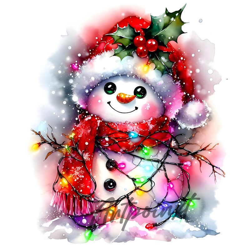 14 Cute Snowman Clipart Set, Funny Snowman With Christmas Lights ...