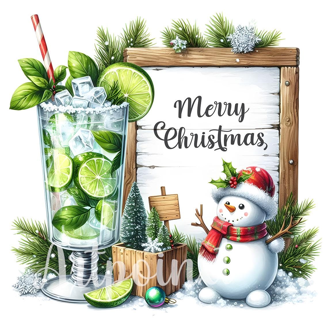Christmas Cocktail Clipart Set of 29 High Quality 300 DPI Jpegs Holiday ...