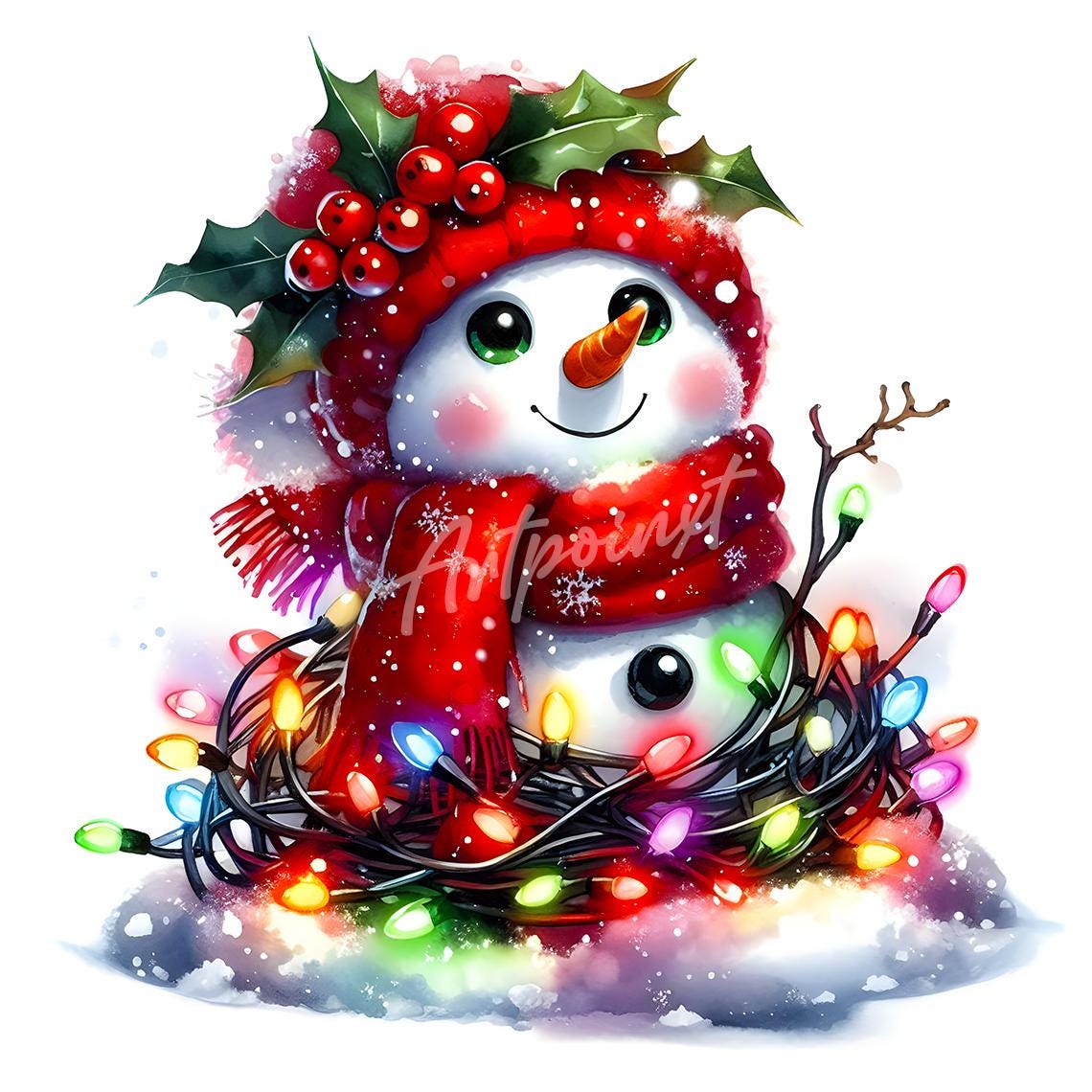 14 Cute Snowman Clipart Set, Funny Snowman With Christmas Lights ...