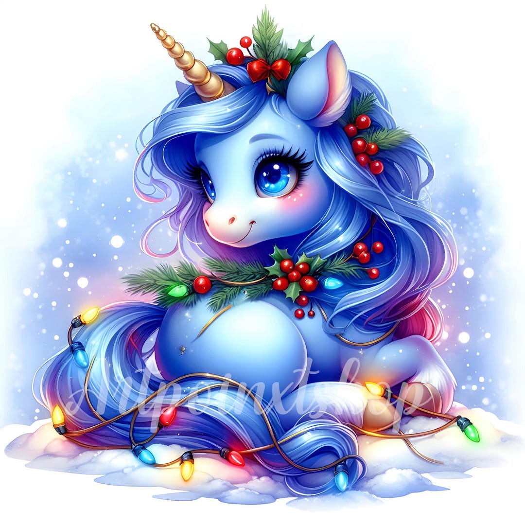 Winter Unicorn Clipart Bundle 10 High Res Jpgs, Watercolor Winter ...