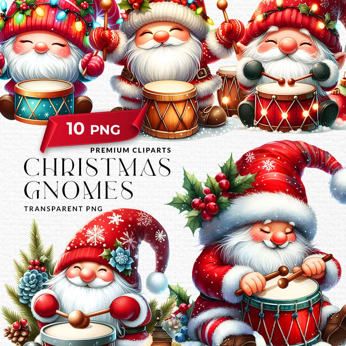 Christmas Gnomes With Drum Clipart | Set of 10 | High Quality 300 DPI ...