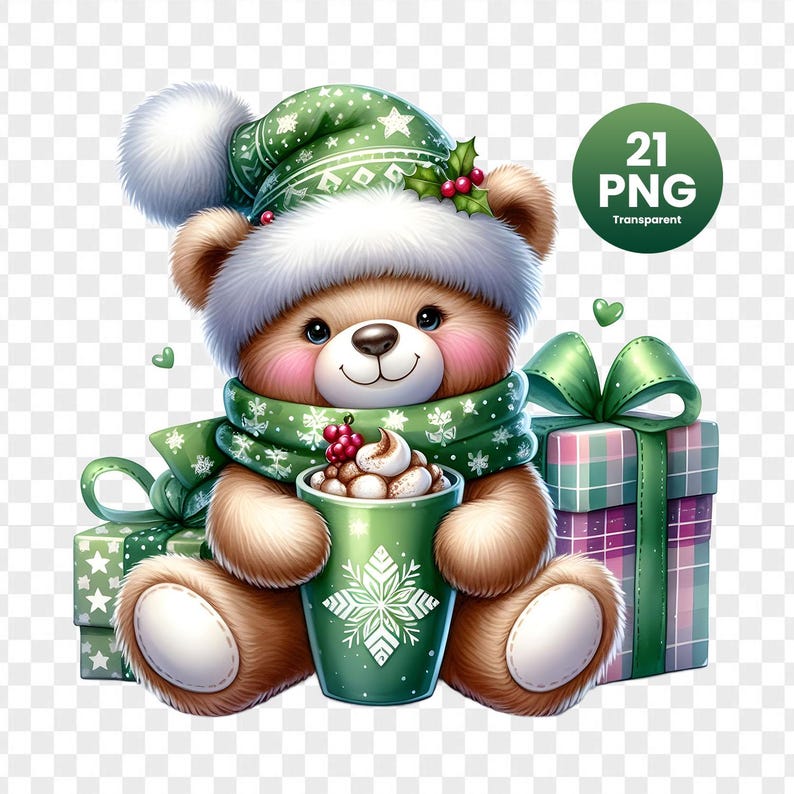 Christmas Teddy Bear Clipart | Set of 21 Pngs | High Quality 300 DPI ...