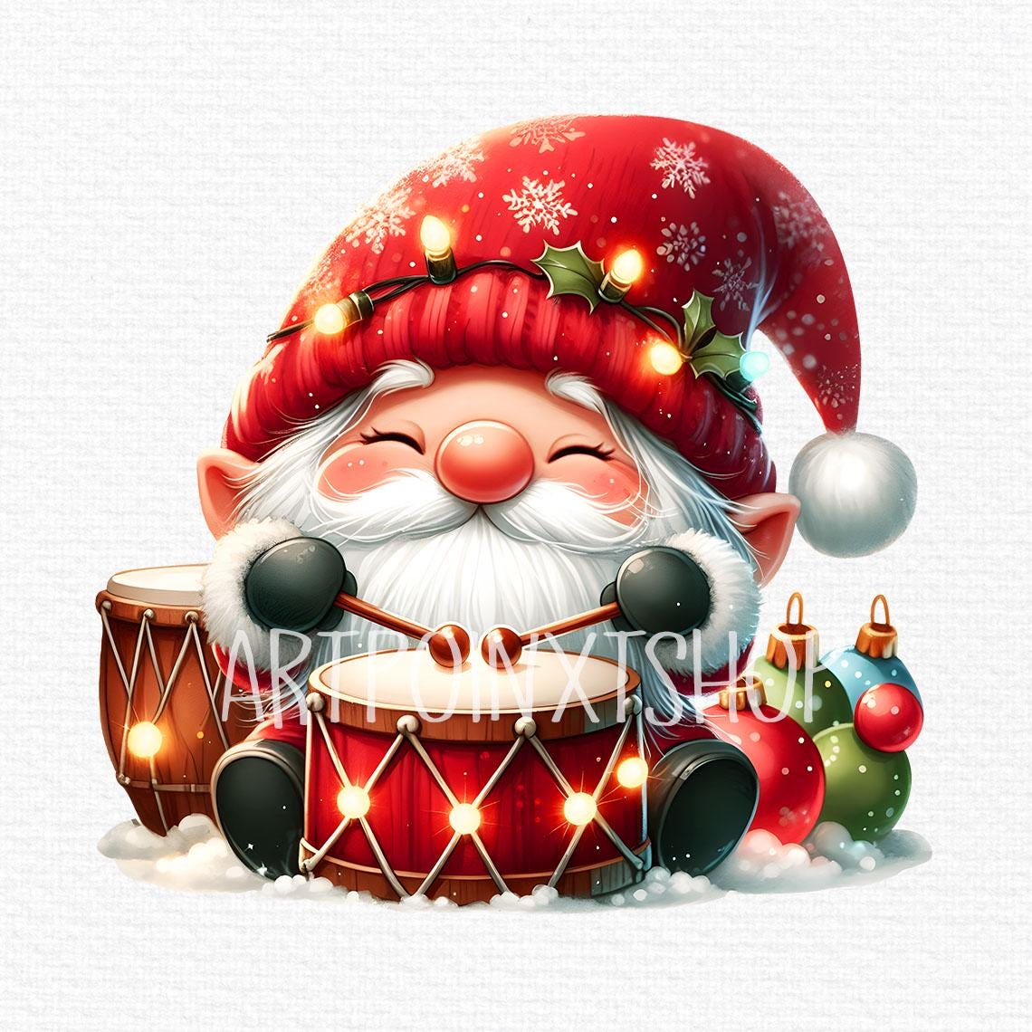 Christmas Gnomes With Drum Clipart | Set of 10 | High Quality 300 DPI ...