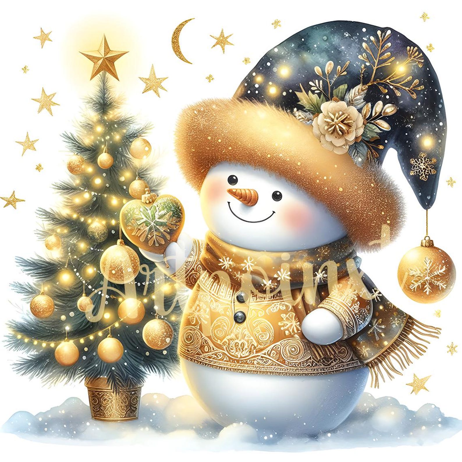 Whimsical Night Snowman Clipart | Set of 18 | High Quality 300 DPI ...