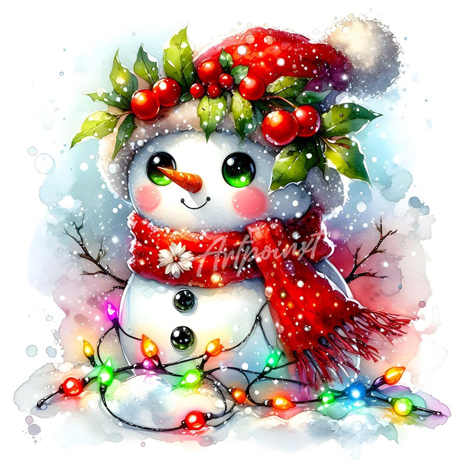 14 Cute Snowman Clipart Set, Funny Snowman With Christmas Lights ...