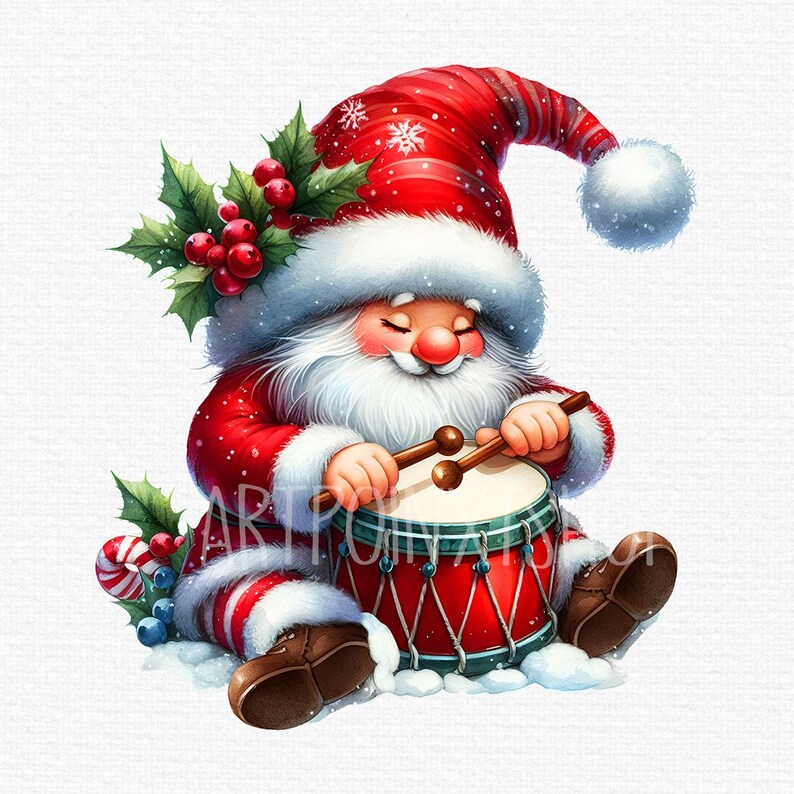 Christmas Gnomes With Drum Clipart | Set of 10 | High Quality 300 DPI ...