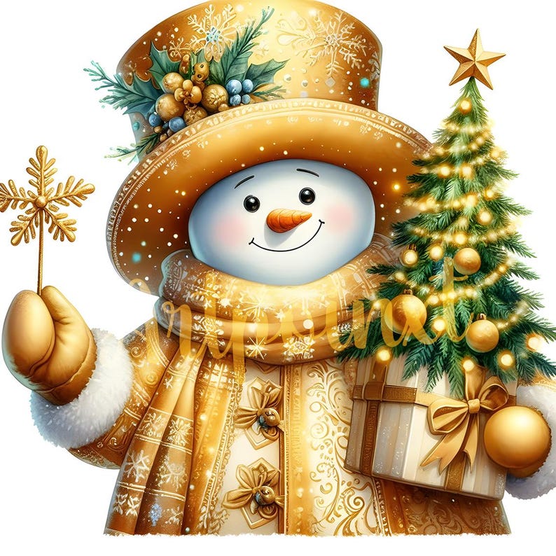 Gold Snowman Clipart | Set of 21 | High Quality 300 DPI Jpegs | Gold ...
