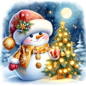 Whimsical Night Snowman Clipart | Set of 18 | High Quality 300 DPI ...