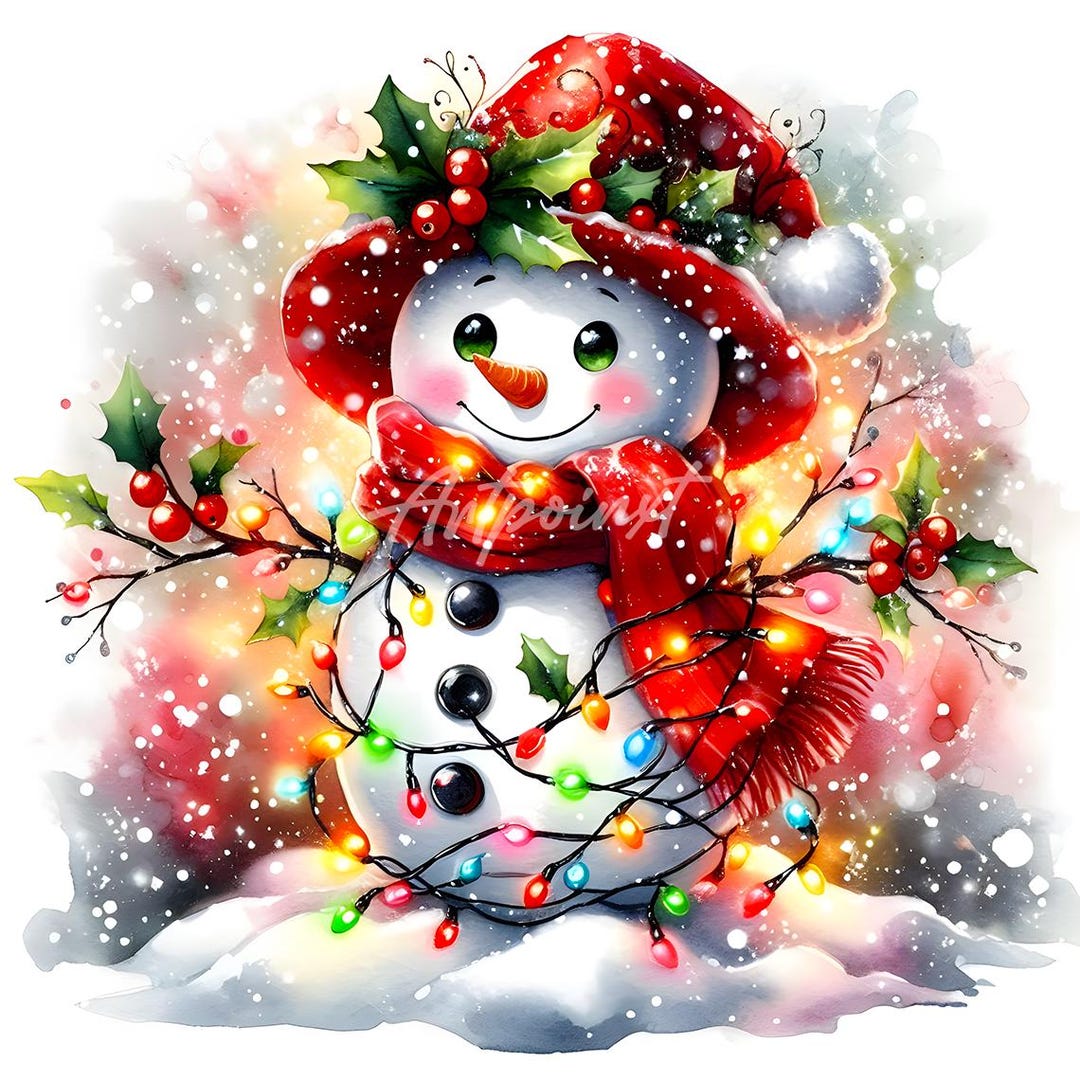 14 Cute Snowman Clipart Set, Funny Snowman With Christmas Lights ...