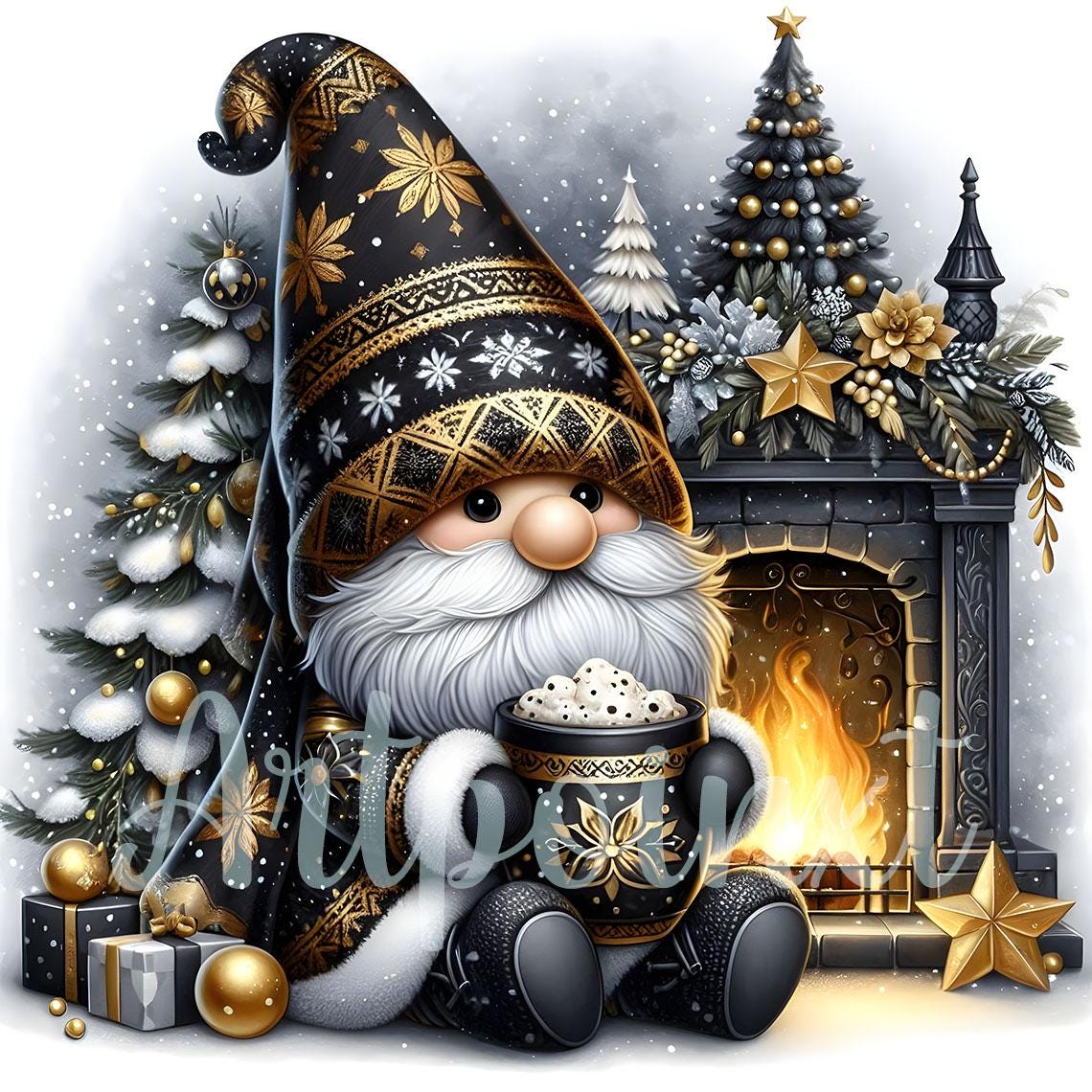 Christmas Gnome Fireplace Clipart | Set of 31 | High Quality 300 DPI ...