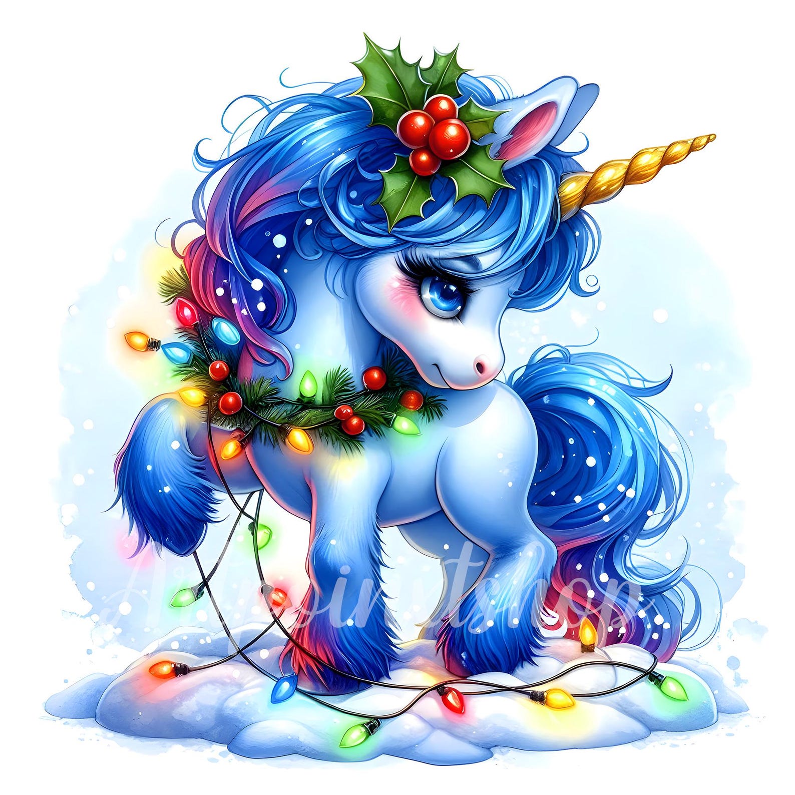 Winter Unicorn Clipart Bundle 10 High Res Jpgs, Watercolor Winter ...