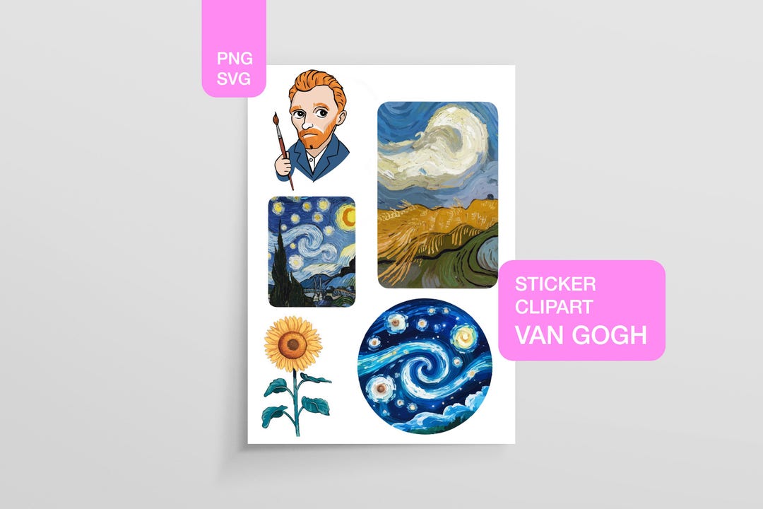 Sticker Vincent Van Gogh, Clipart, Digital Download, 6 Van Gogh PNG ...