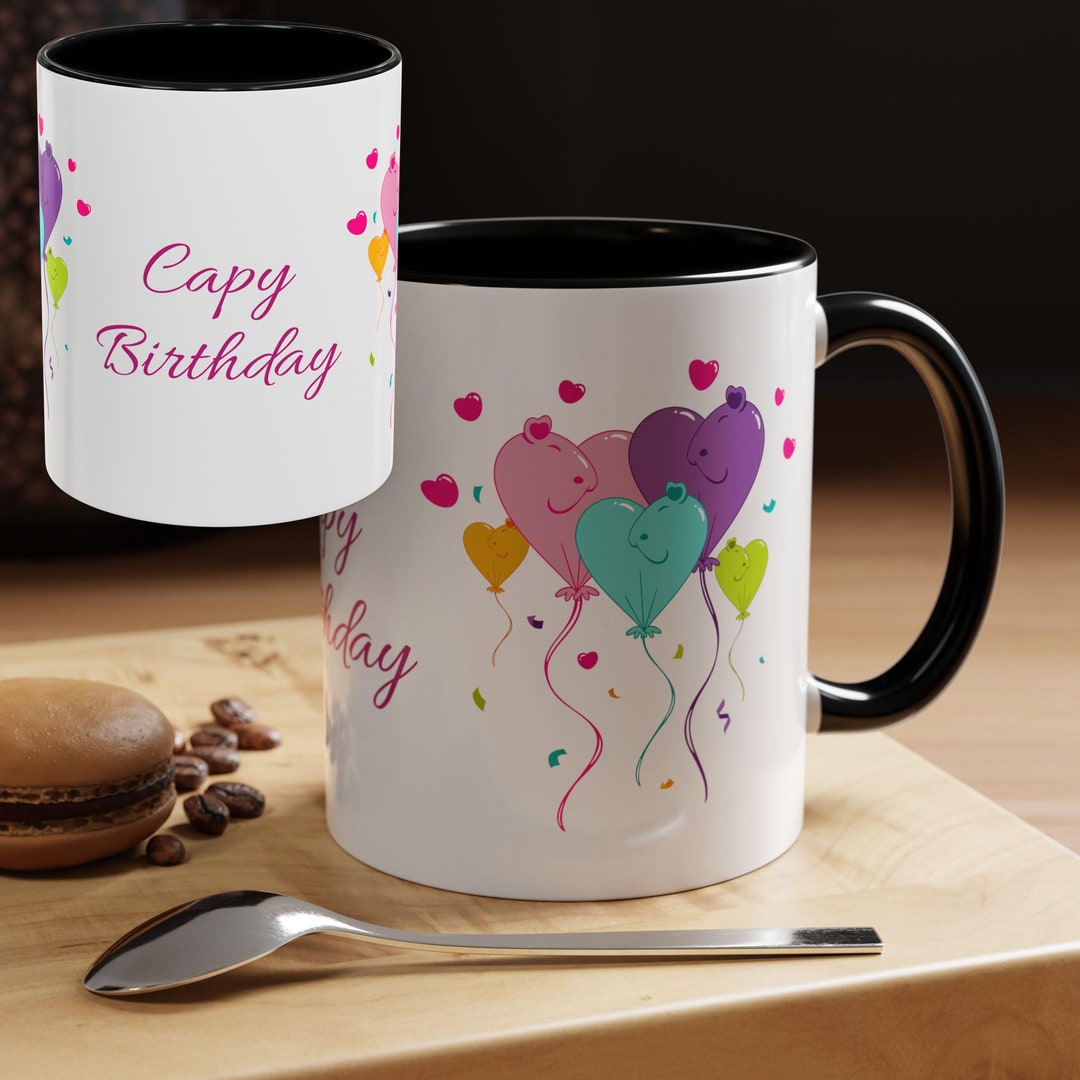 Cute Capybara Mug With Heart Balloons, 11 Oz Accent Mug in 5 Colors ...