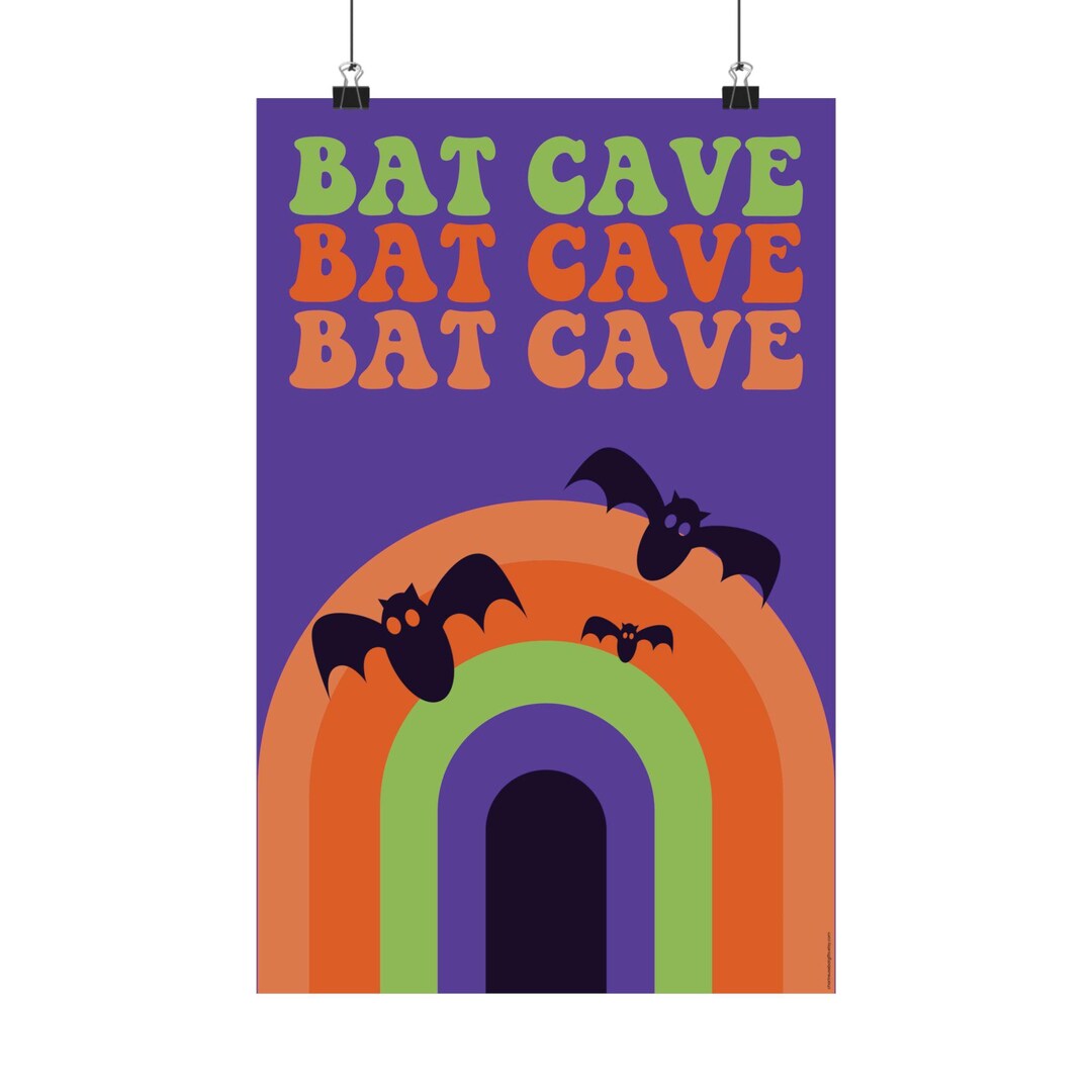 Classic Halloween - Retro Bat Cave Poster, 11x17 Matte Wall Art, Mid ...
