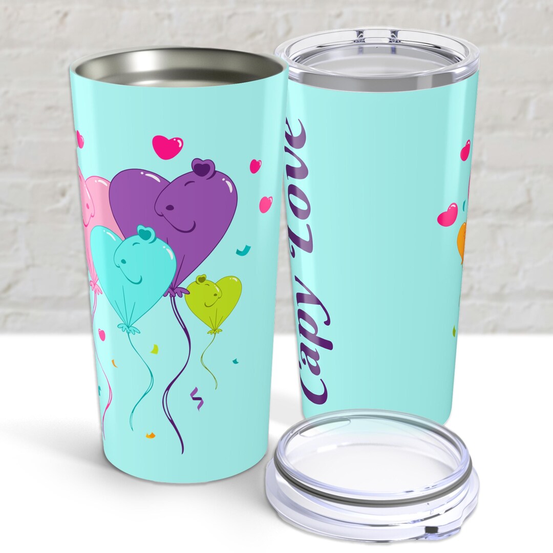 Capybara Tumbler 20oz, Capy Heart Balloons Stainless Steel Coffee Mug ...