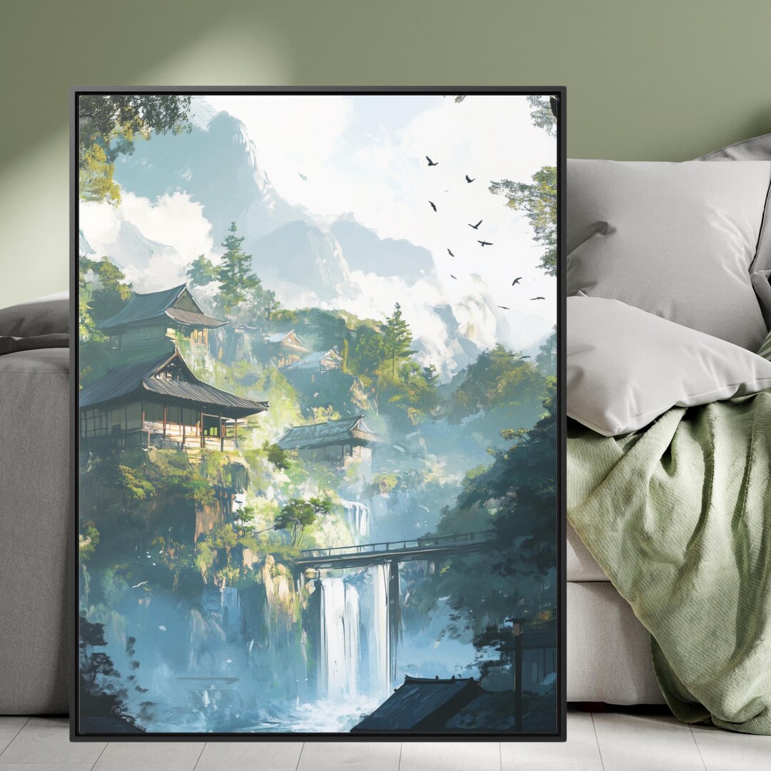 Japandi Landscape Wall Art, Mountain Landscape Wall Art, Framed ...