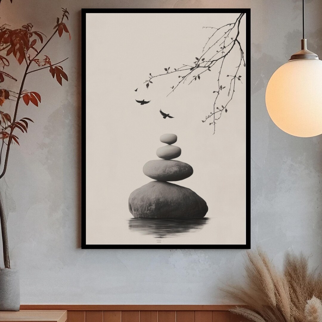 Minimalist Japandi Style Wall Art, Framed Japandi Canvas Wall Art ...