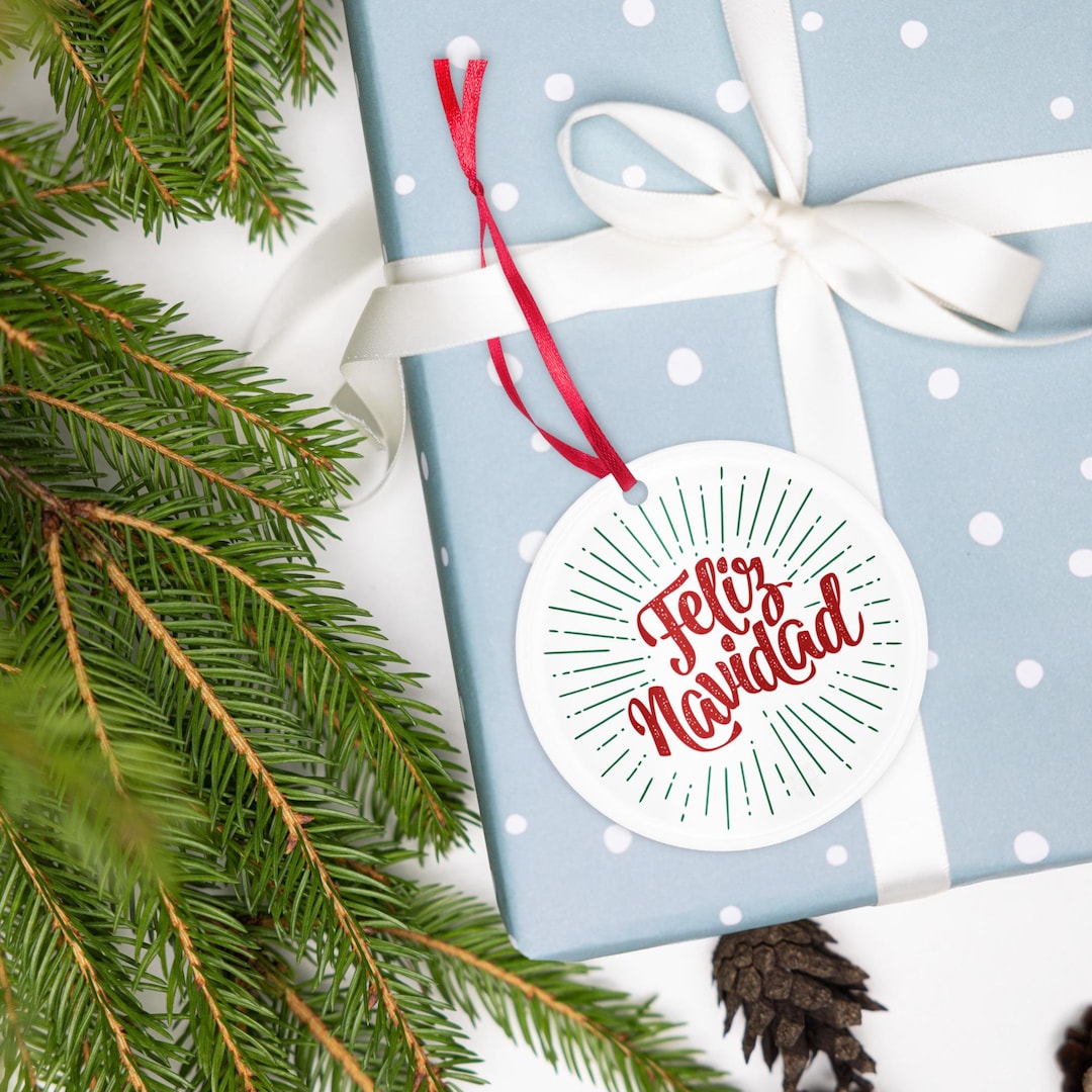Feliz Navidad Ornament 3 Round Acrylic Spanish Merry Christmas ...