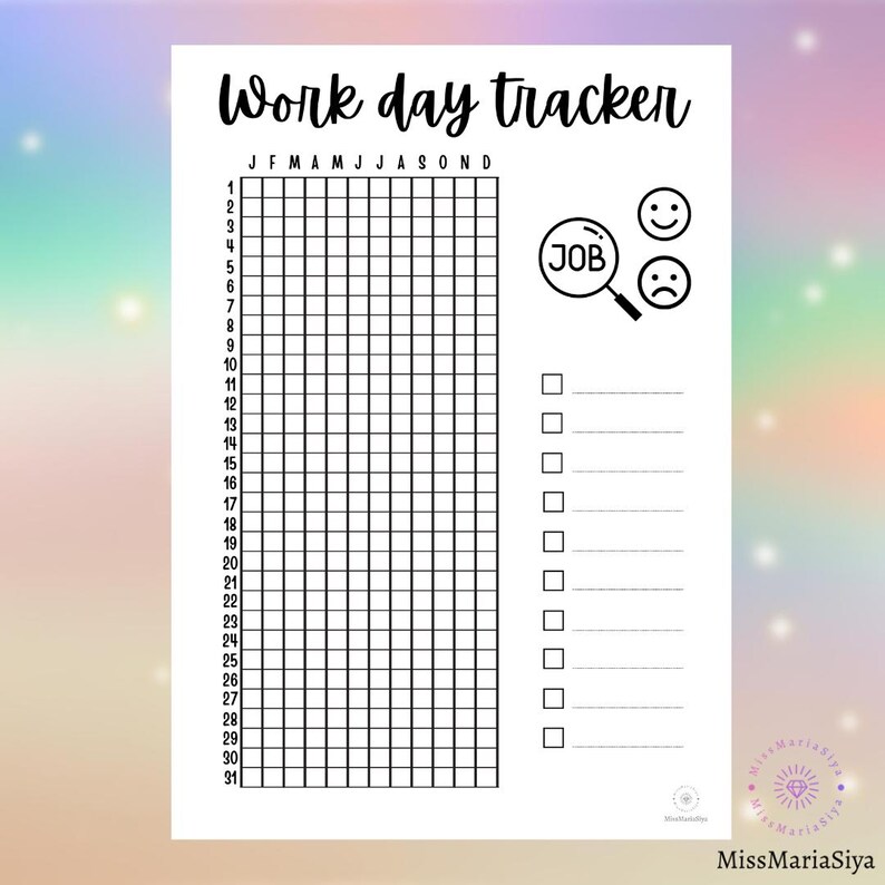 Work Day Tracker PRINTABLE Journal Page Printable Planner Bullet Page ...