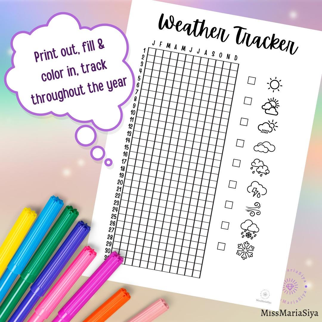 Weather With Symbols Tracker PRINTABLE Journal Page Printable Planner ...