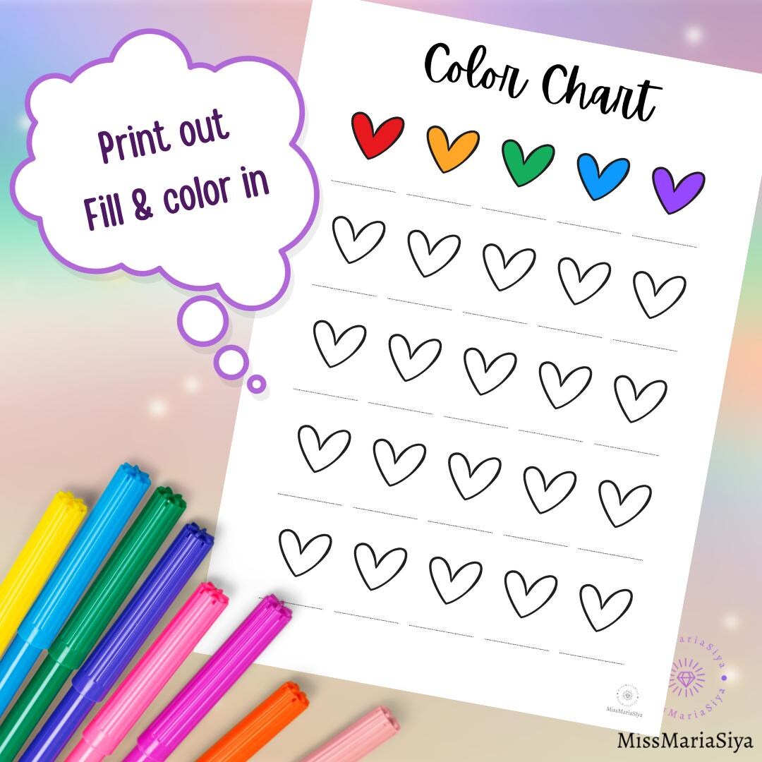Heart Color Chart PRINTABLE Journal Page Printable Planner Bullet Page ...