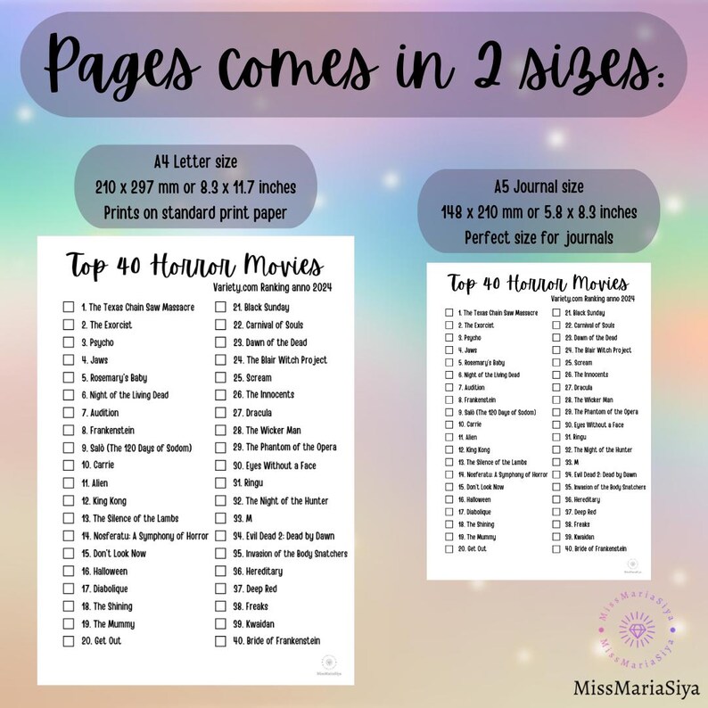Printable Top 40 Horror Movies Checklist, Watchlist, Movie Tracker ...