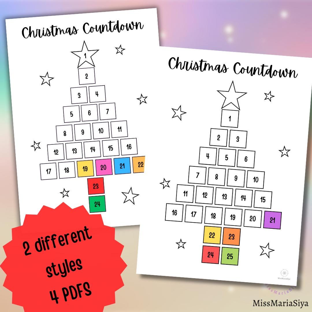 Printable Christmas Tree Countdown, Christmas, Instant Download, Xmas ...