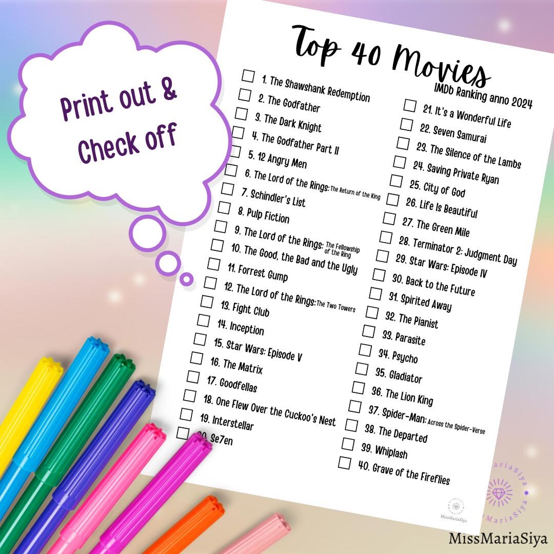Printable Top 40 Imdb Movies Checklist, Watchlist, Movie Tracker ...