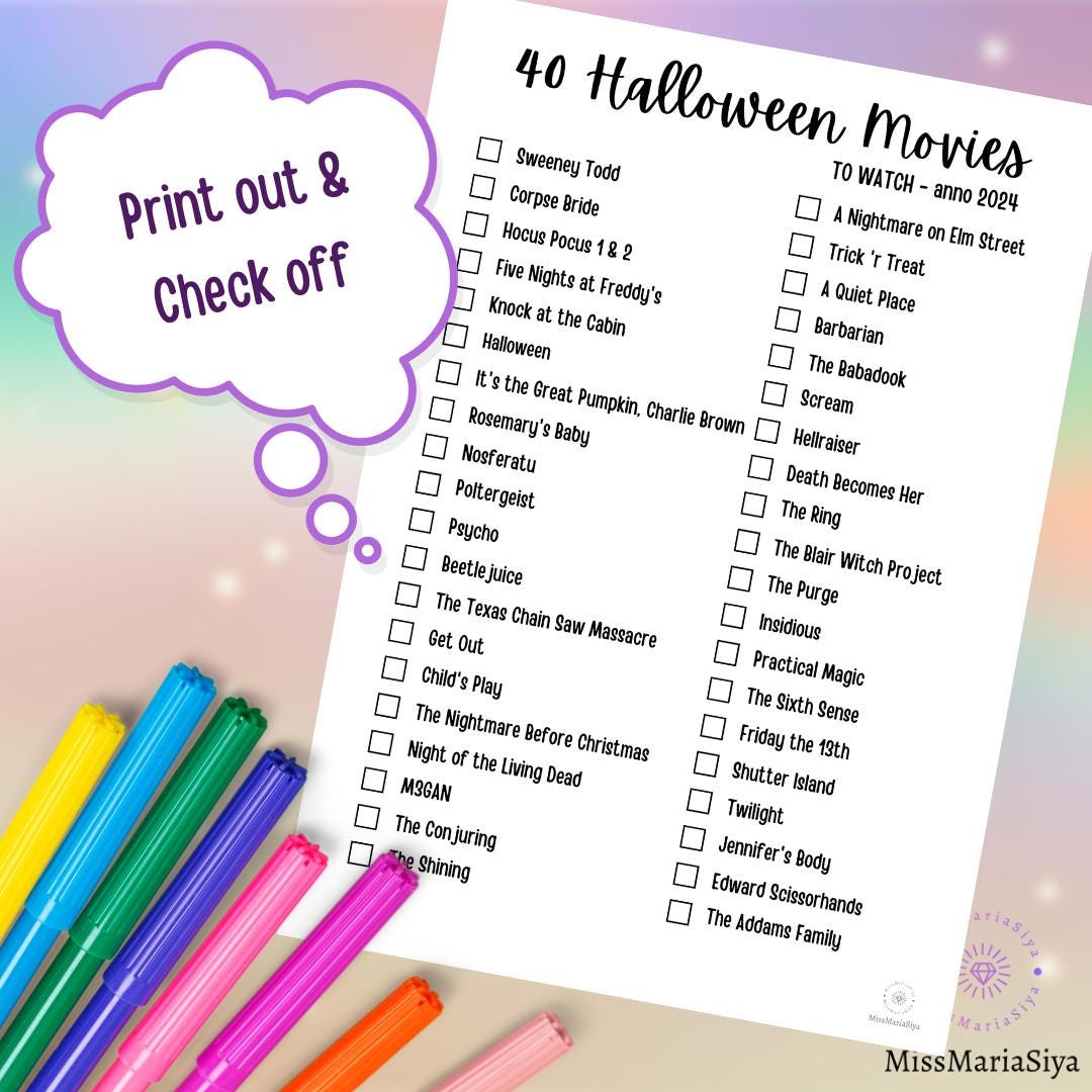 Printable Halloween Movie Checklist, Watchlist, Movie Tracker, Instant ...