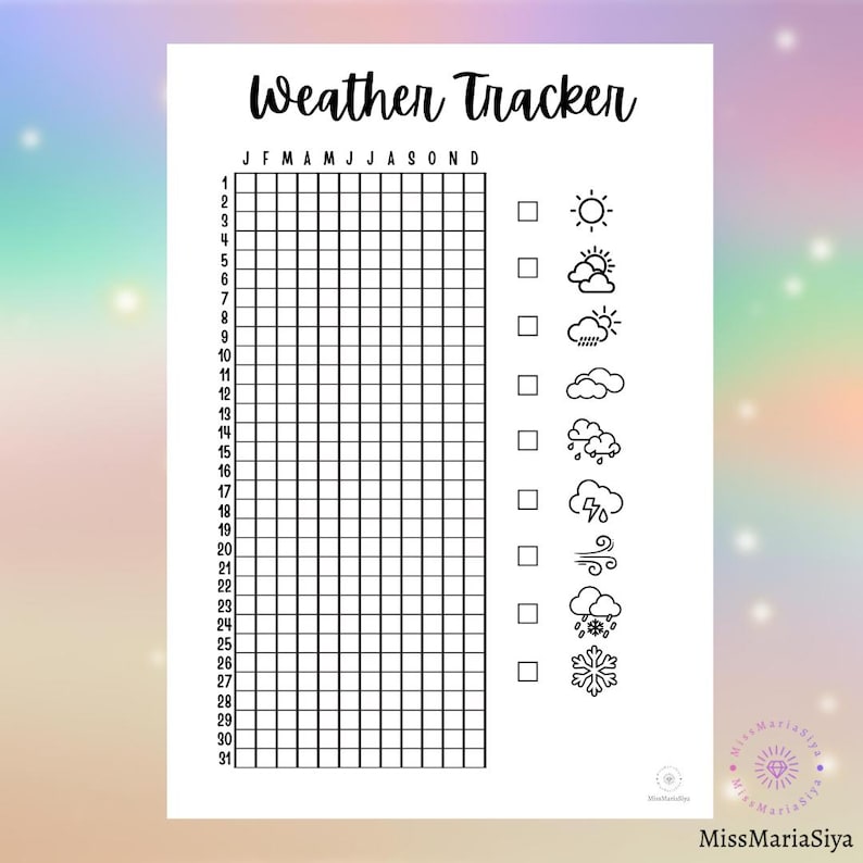 Weather With Symbols Tracker PRINTABLE Journal Page Printable Planner ...