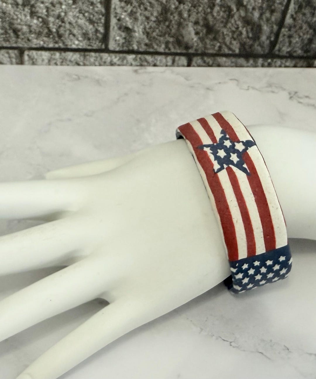 Limited Edition Patriotic American Flag Polymer Clay Cuff Bracelet - No ...
