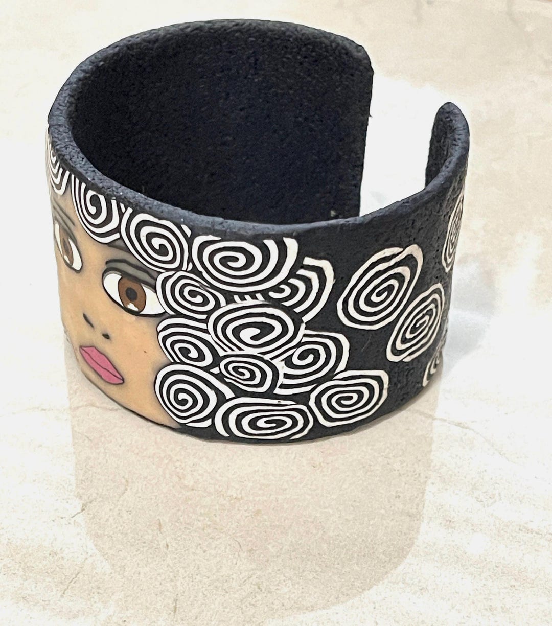 Curly Hair Girl Face Polymer Clay Bracelet Handmade OOAK No Paint Used ...
