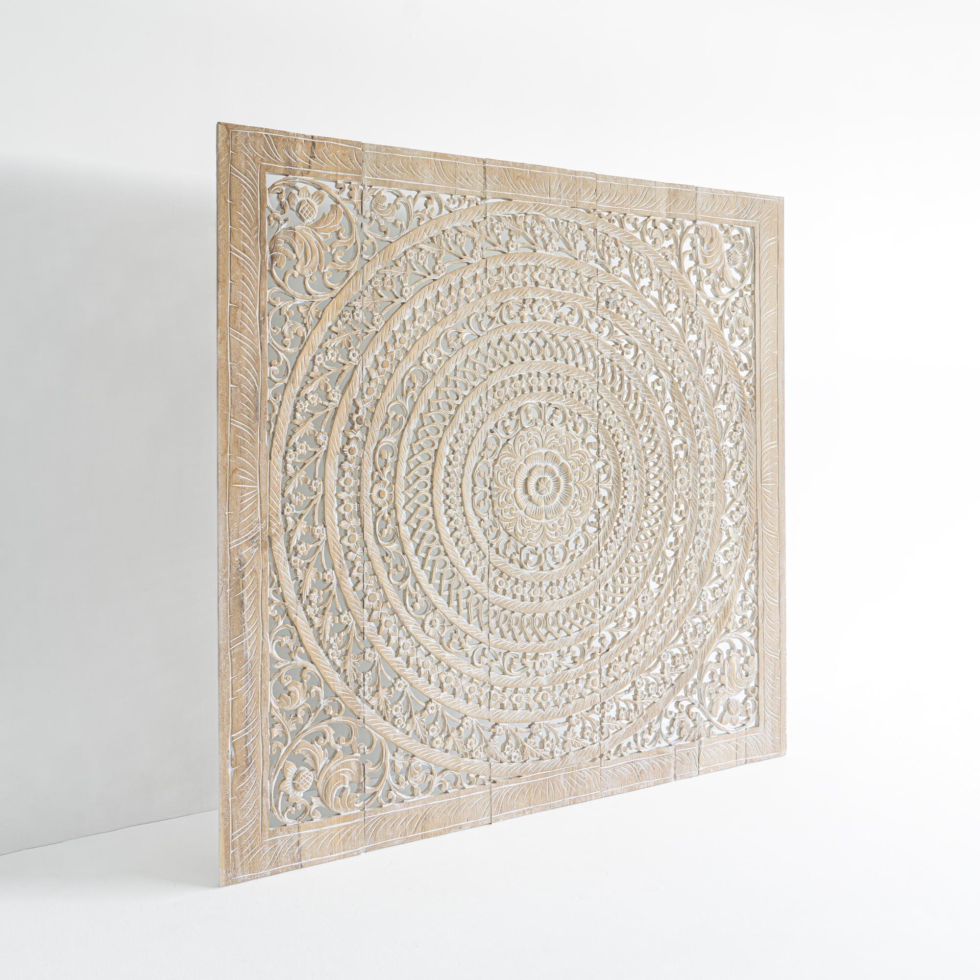 Queen Headboard 60” Carved Teak Panel, Whitewashed/beige Moroccan ...