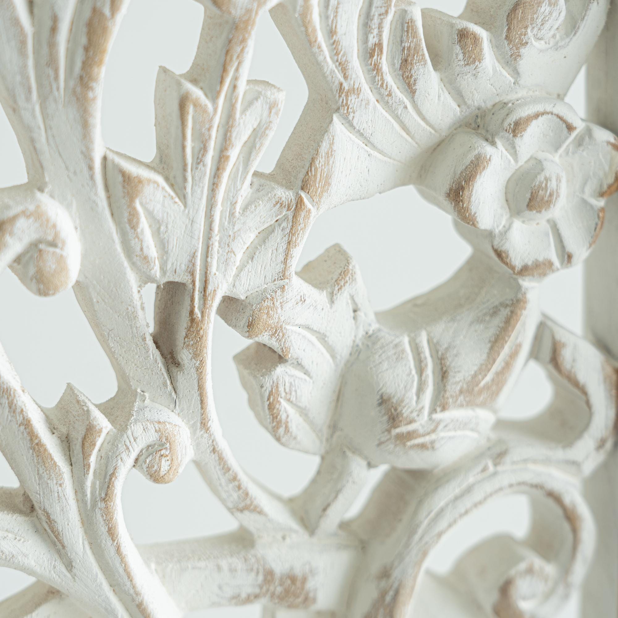 White Wood Wall Panel Carved Teak Vine Pattern, Farmhouse Wall Art ...