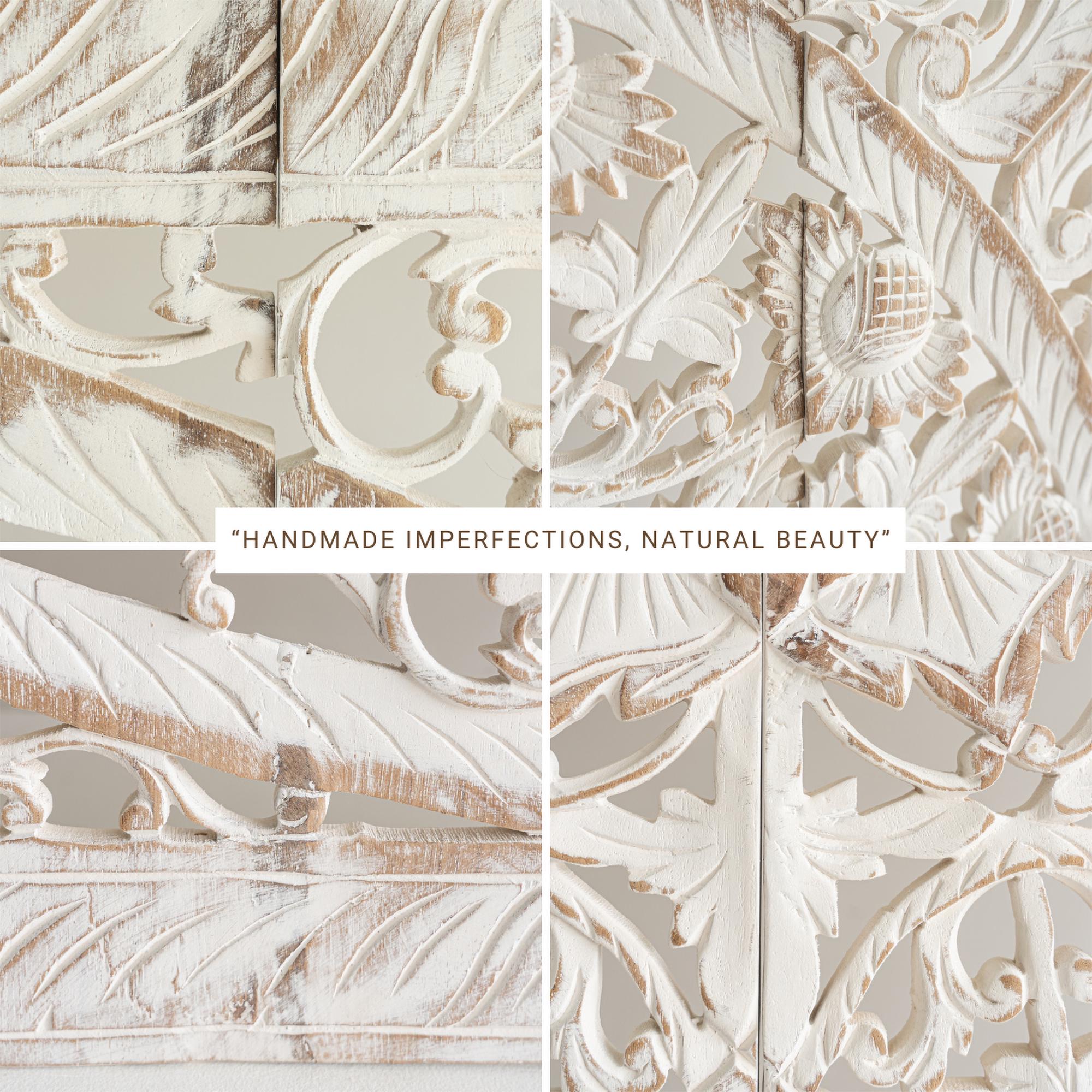 Large White Lotus Carved Wood Panel 72" Teak Headboard Wall Art Mandala ...
