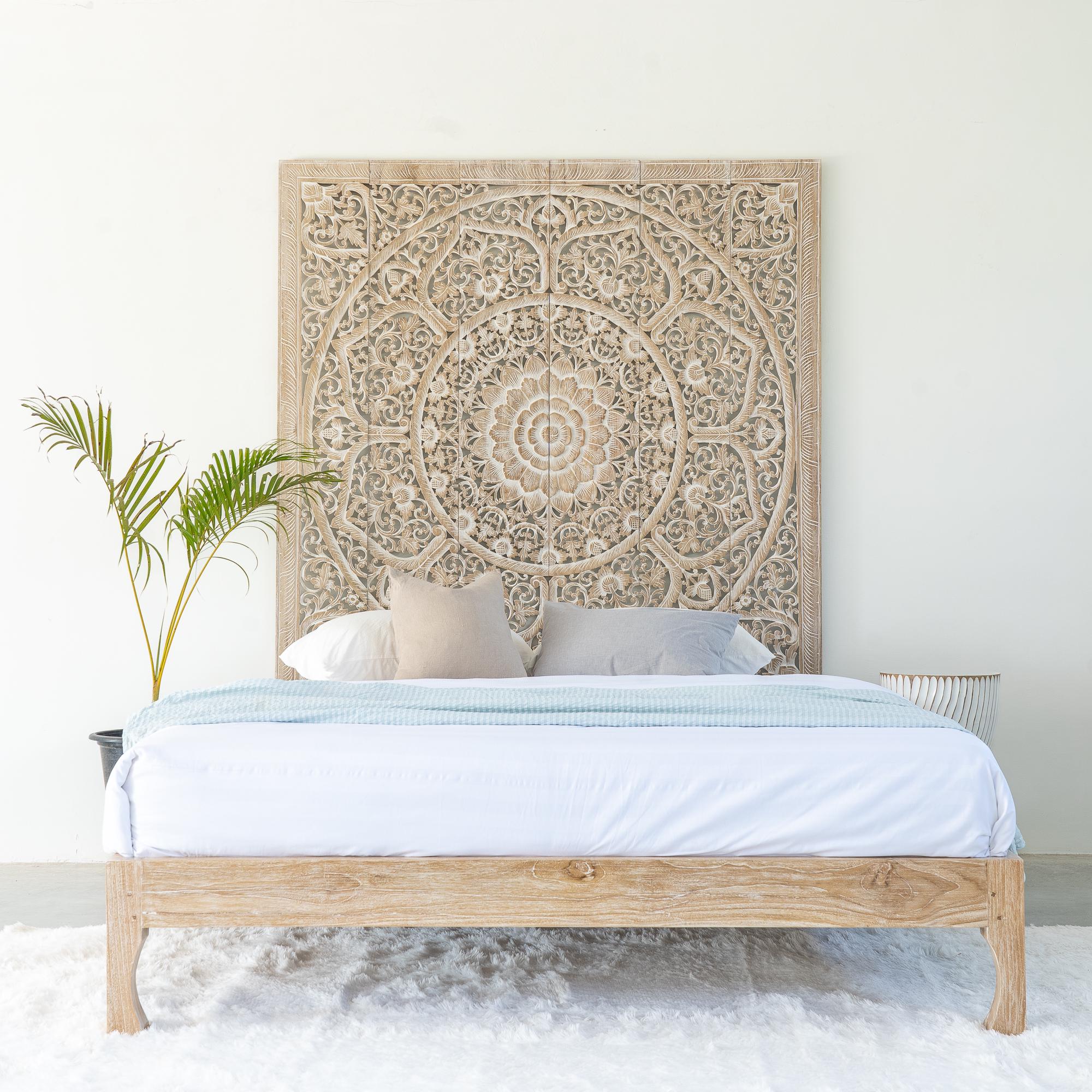 Large Carved Wood Wall Panel White Washed Teak Wall Art 72” Mandala ...