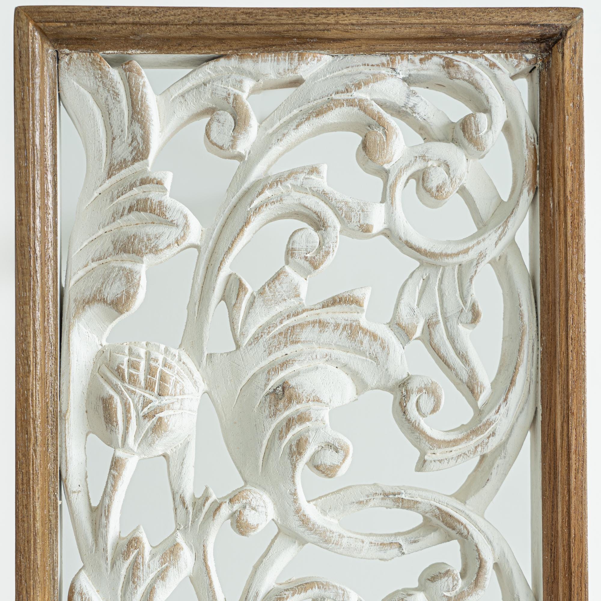 White Wood Wall Panel Carved Teak Vine Pattern, Farmhouse Wall Art ...