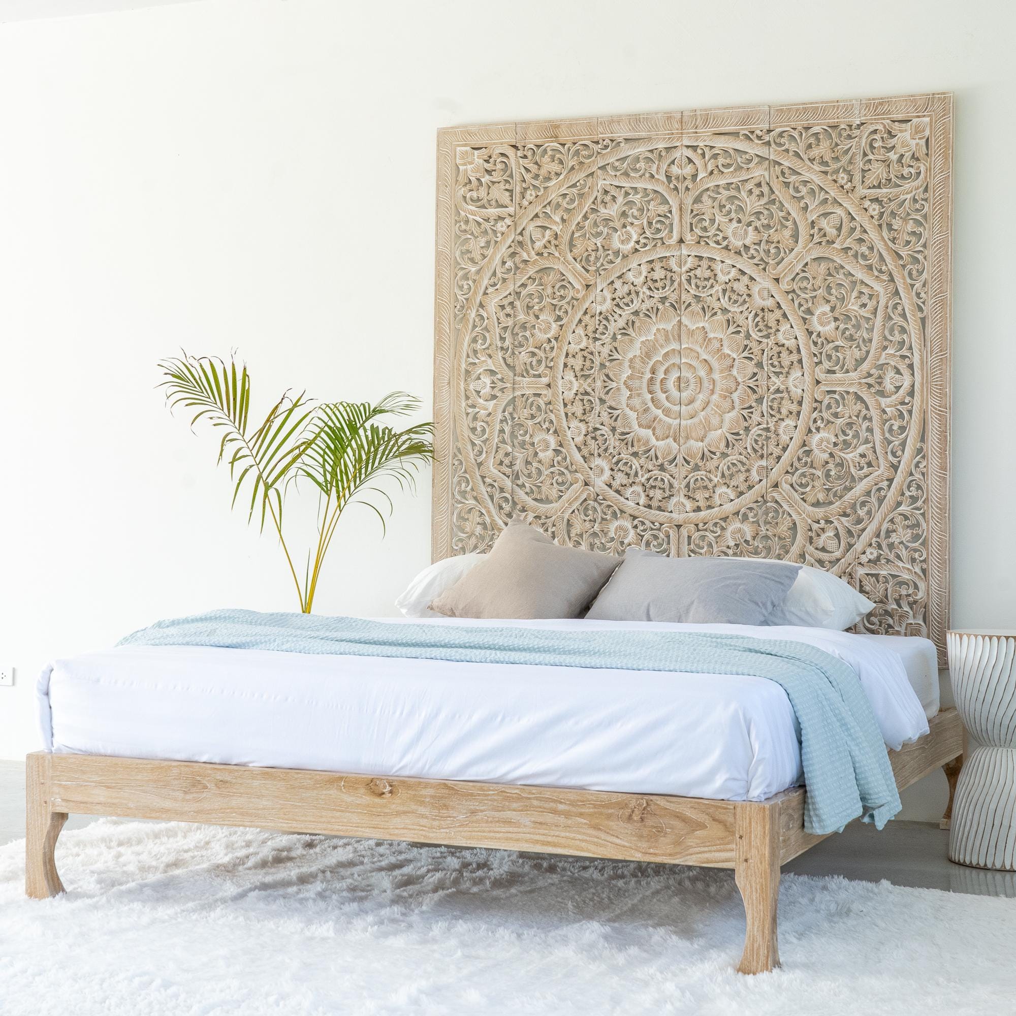 Large Carved Wood Wall Panel White Washed Teak Wall Art 72” Mandala ...