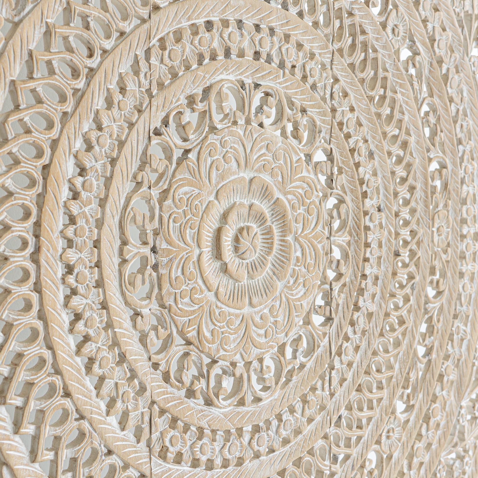 Queen Headboard 60” Carved Teak Panel, Whitewashed/beige Moroccan ...