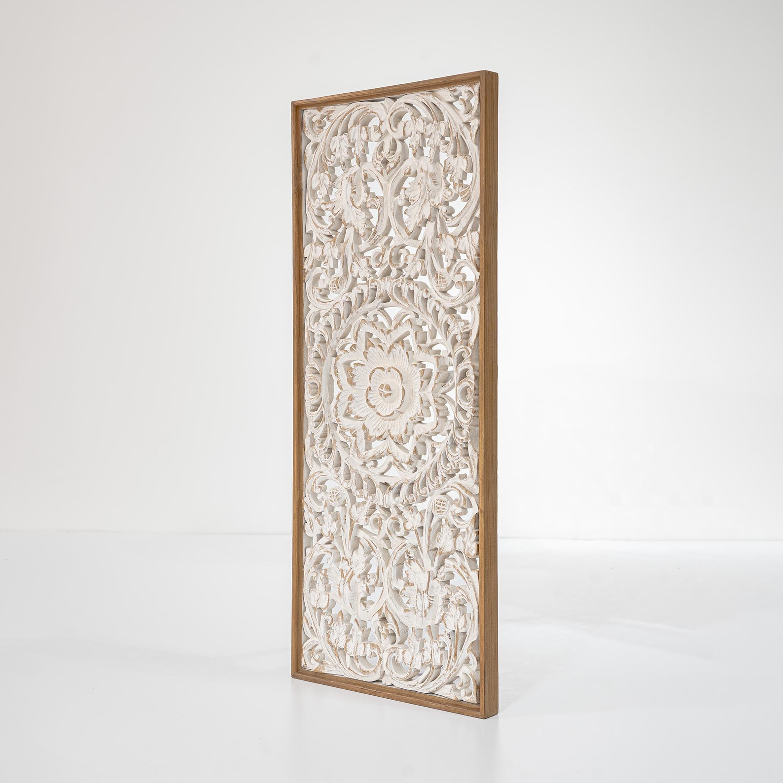 Antique-style Teak Wood Headboard Panel, Hand-carved Thai Floral Design ...